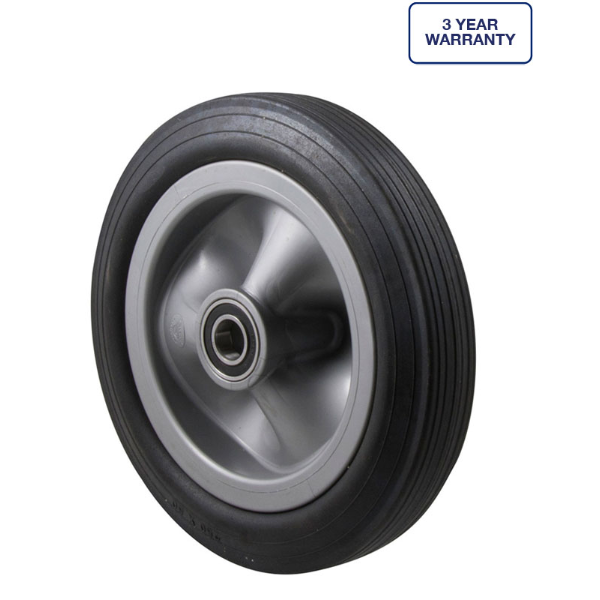 Puncture-proof, narrow utility wheel, 250mm x 50mm black rubber tyre ...