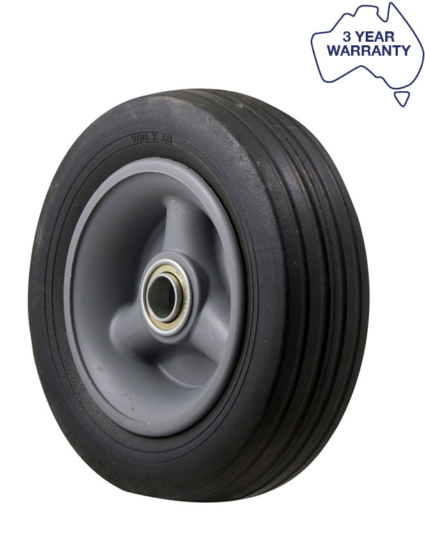 Hand trolley wheel, 200mm x 60mm black rubber, deep groove bearing 19mm ...