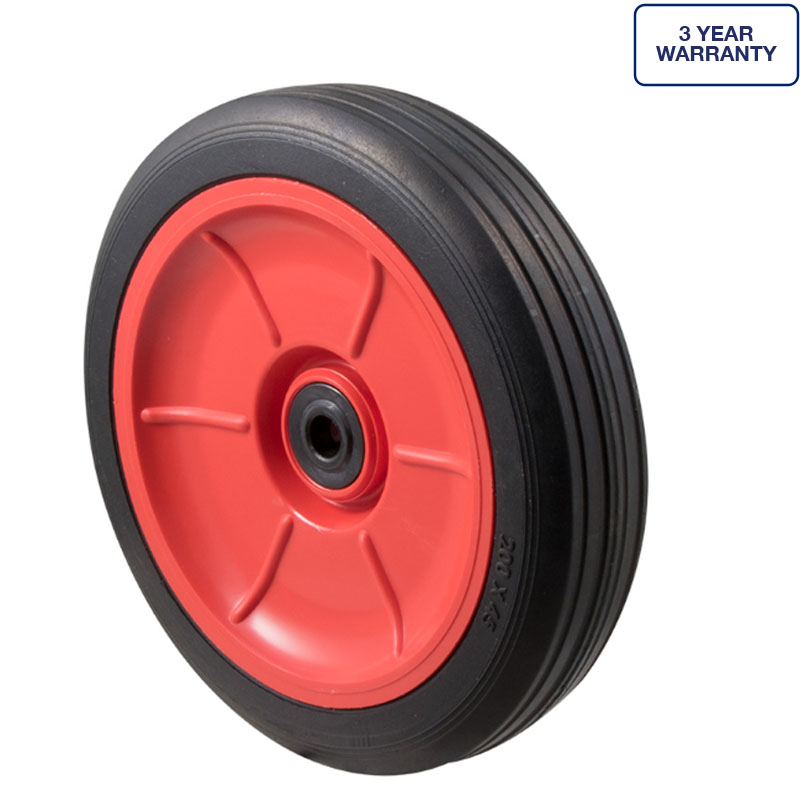 General purpose utility wheel, 200mm x 38mm black rubber tyre, plastic ...
